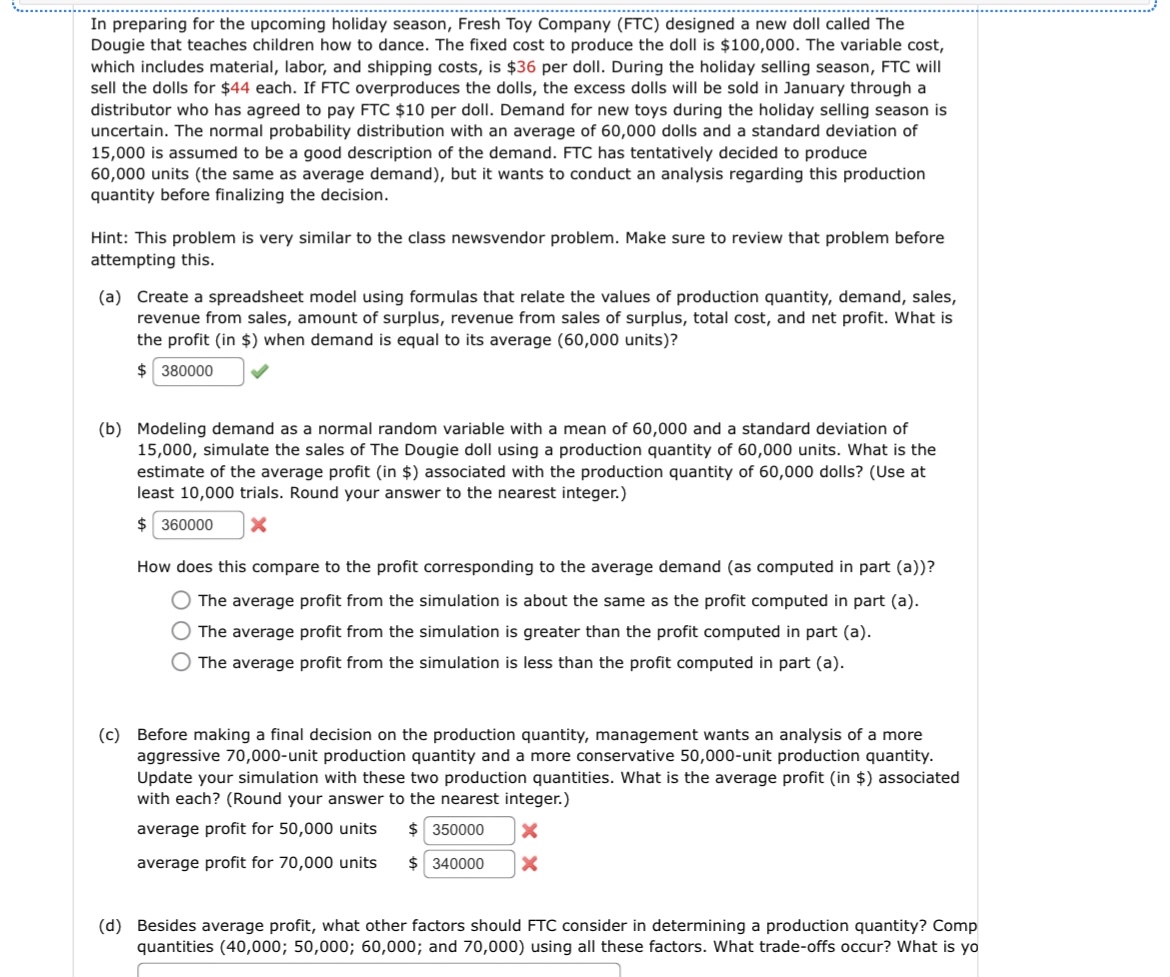 Solved In preparing for the upcoming holiday season, Fresh | Chegg.com