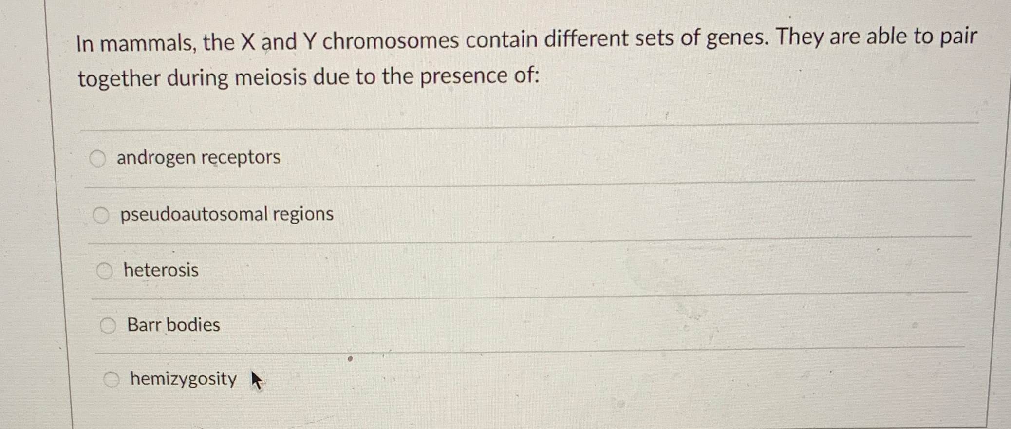 Solved In mammals, the x ﻿and Y ﻿chromosomes contain | Chegg.com