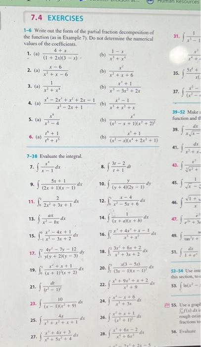 Solved 1 6 Write Out The Form Of The Partial Fraction
