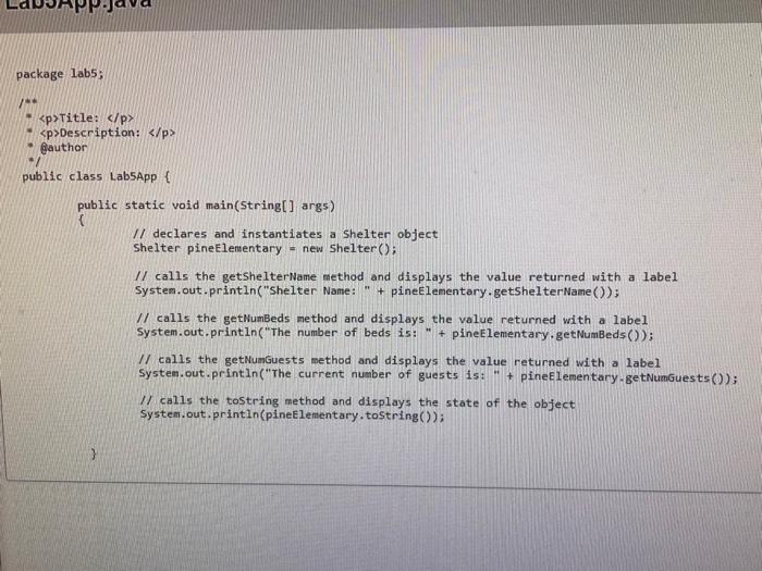 Solved In the Lab5App class: Put these statements after the | Chegg.com