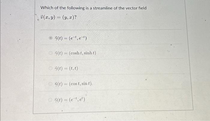 Solved Which of the following is a streamline of the vector | Chegg.com