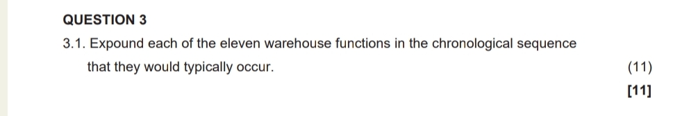 Solved QUESTION 33.1. ﻿Expound each of the eleven warehouse | Chegg.com