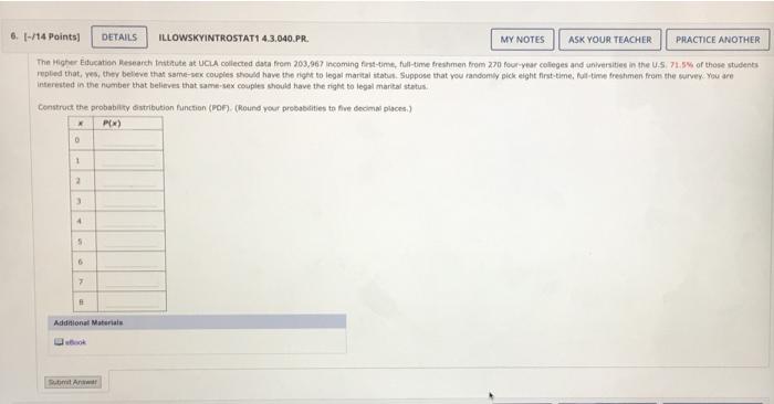 Solved 6. [-/14 Points] DETAILS ILLOWSKYINTROSTAT1 | Chegg.com