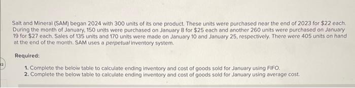 Solved Salt and Mineral (SAM) began 2024 with 300 units of | Chegg.com