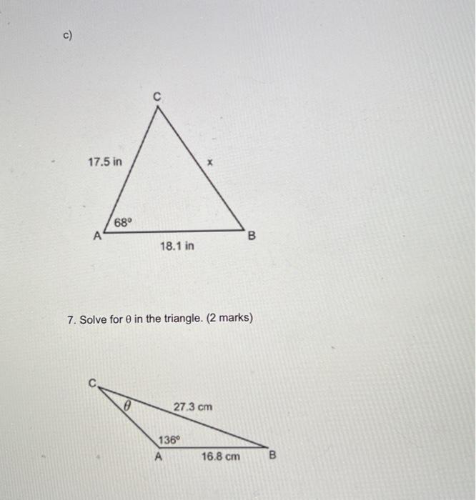 Solved 6. Solve for x in each of the following triangles. (7 | Chegg.com