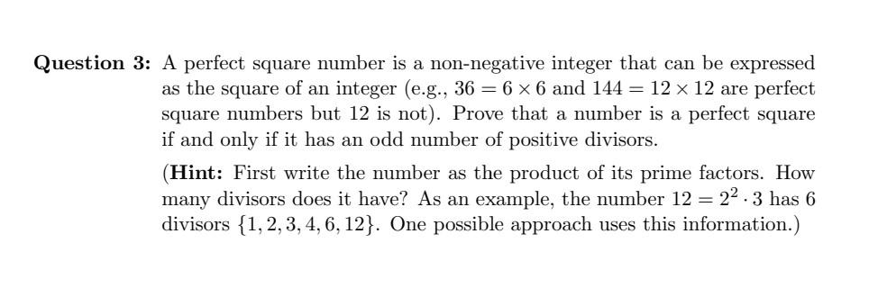Solved ion 3: A perfect square number is a non-negative | Chegg.com