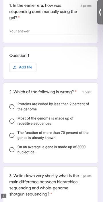 Solved 3 points 1. In the earlier era, how was sequencing | Chegg.com