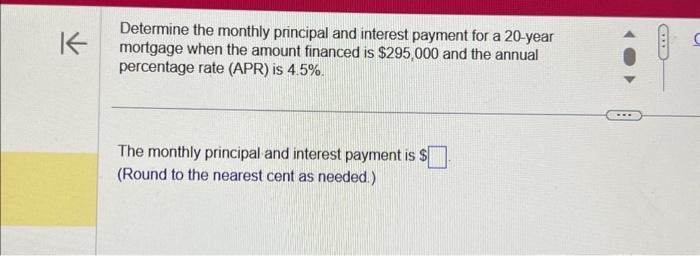 Solved determine the monthly principal and interest payment | Chegg.com