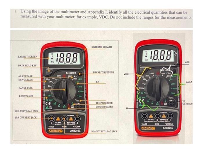 Solved 1. Using the image of the multimeter and Appendix I, | Chegg.com