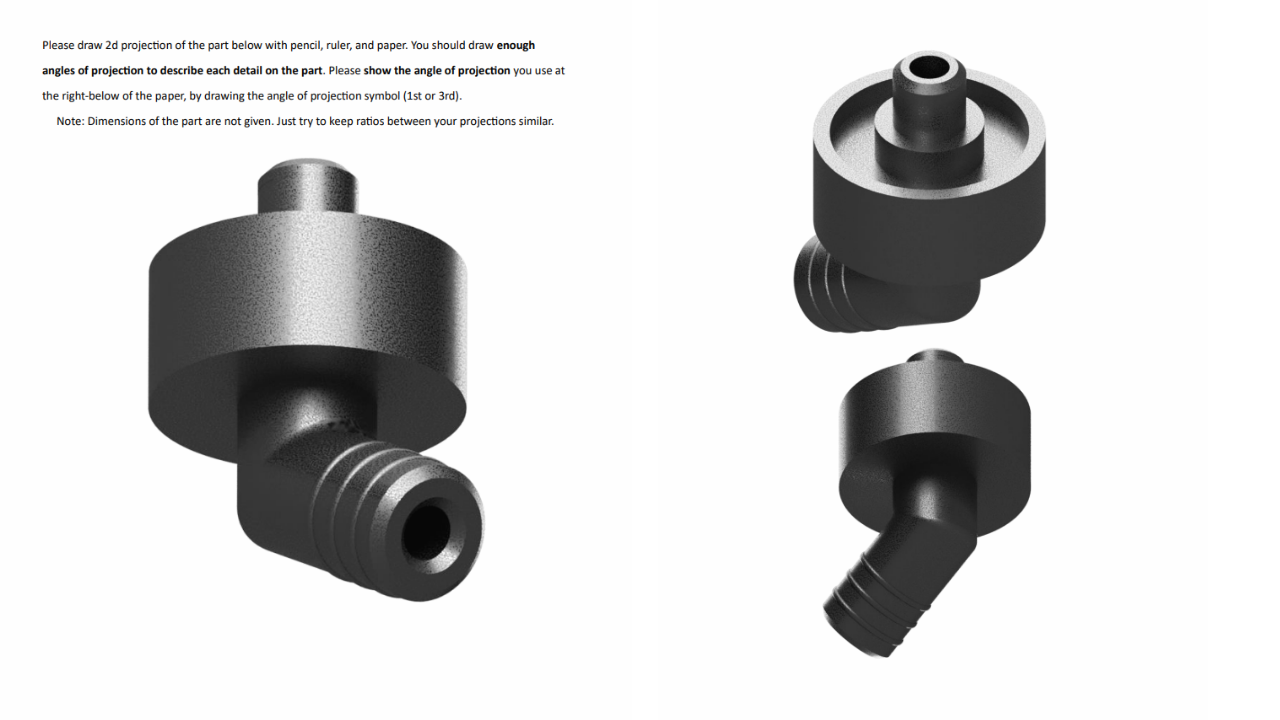 Solved Please draw 2d ﻿projection of the part below with | Chegg.com
