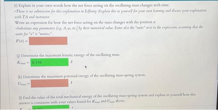 Solved (e) Determine the maximum speed of the oscillating | Chegg.com