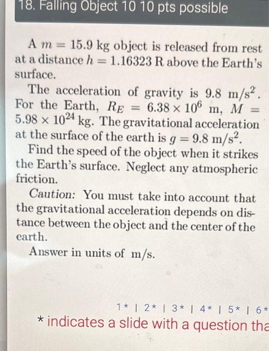 Solved 18. Falling Object 1010 pts possible A m=15.9 kg | Chegg.com