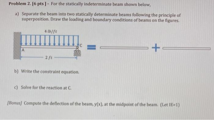 Solved Problem 2. [6 pts] . For the statically indeterminate | Chegg.com