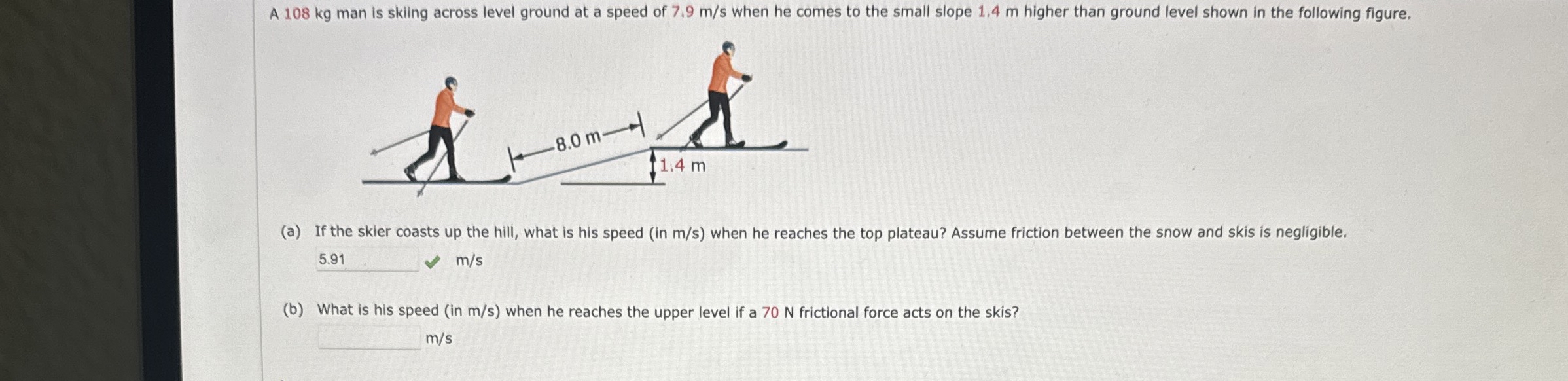 Solved A 108 ﻿kg man is skiling across level ground at a | Chegg.com