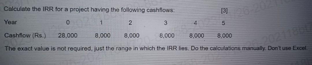 Solved Calculate the IRR for a project having the following | Chegg.com