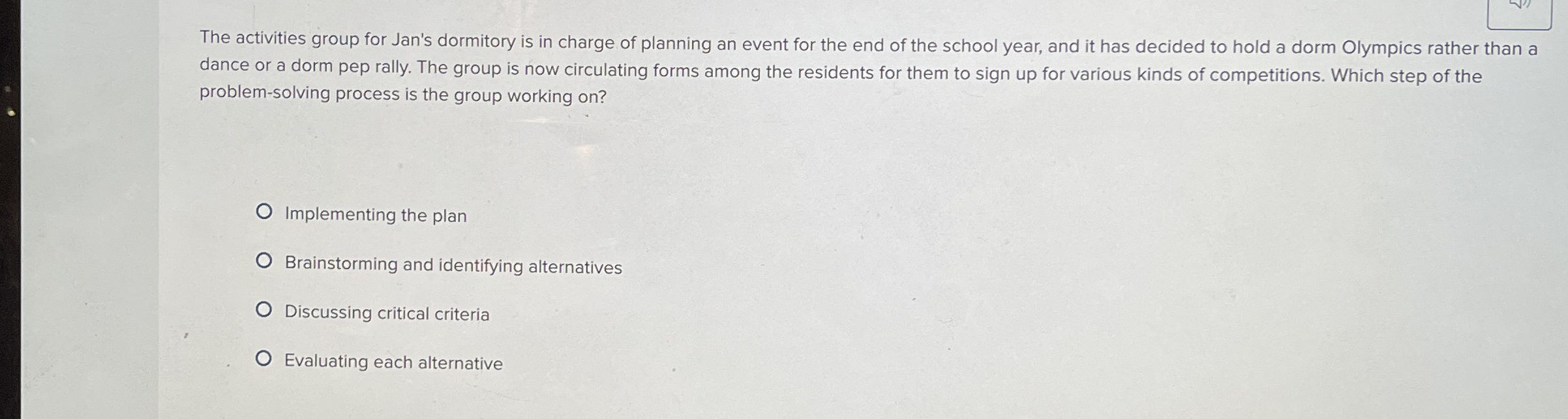 Solved The activities group for Jan's dormitory is in charge | Chegg.com