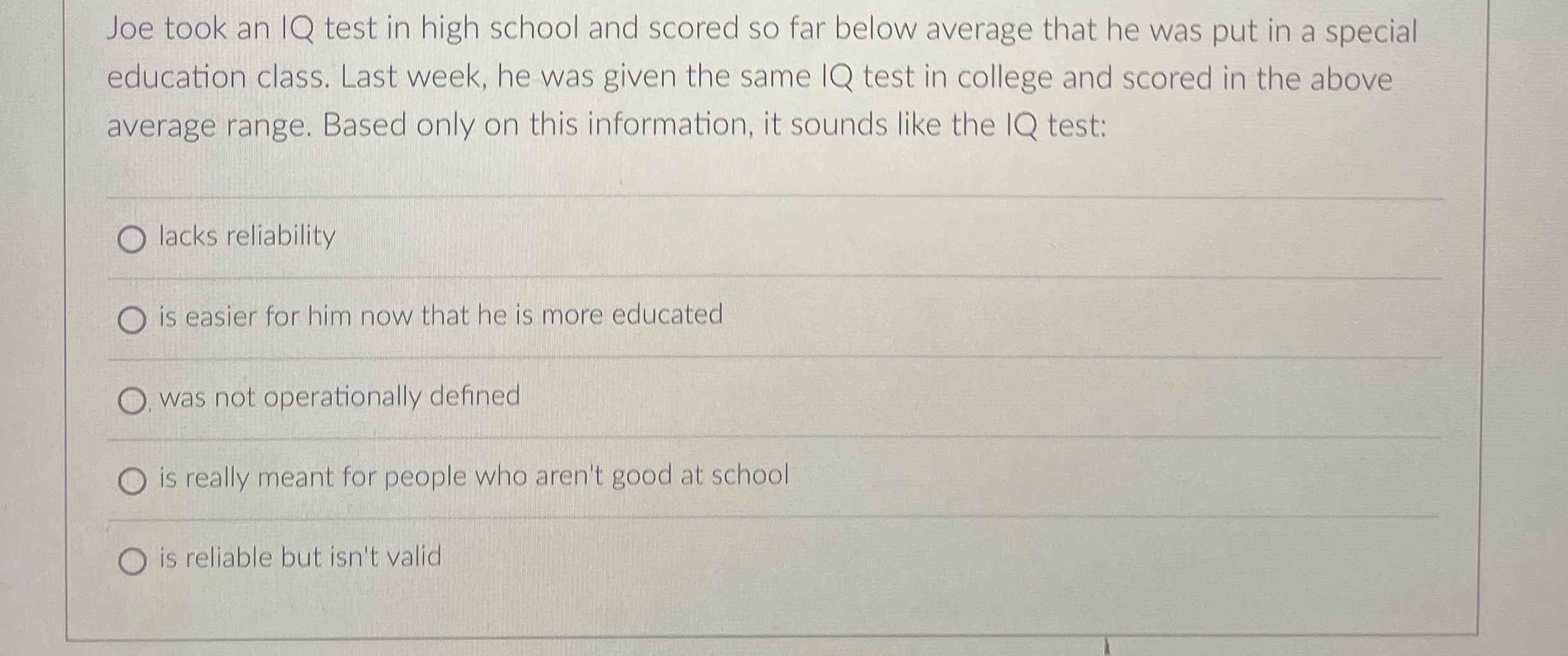 Solved Joe took an IQ test in high school and scored so far | Chegg.com