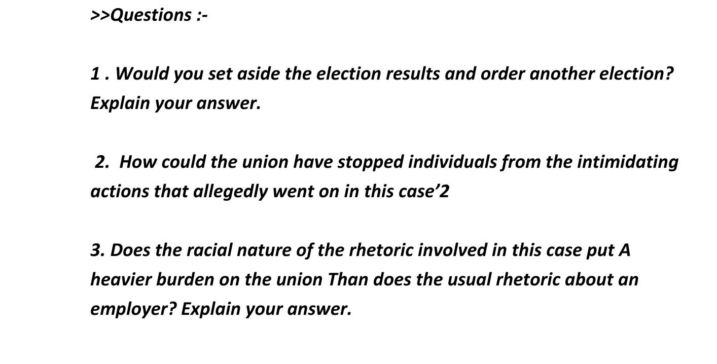 Solved A decertification election was held at a plant owned | Chegg.com