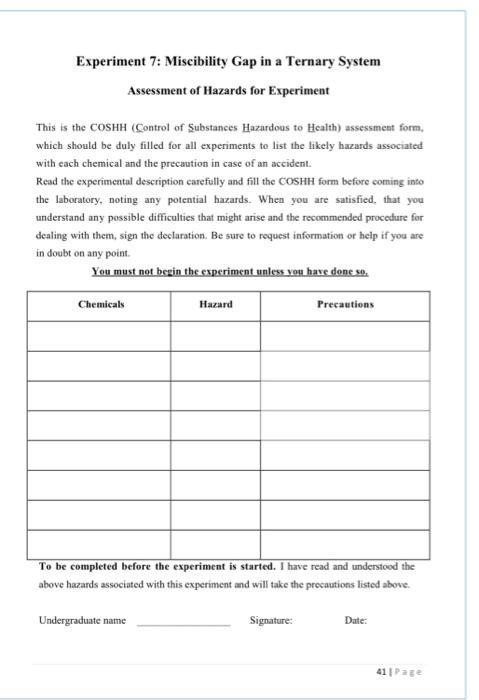 Experiment 7: Miscibility Gap in a Ternary System | Chegg.com