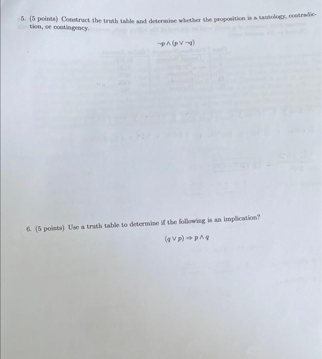Solved 5. (5 points) Construct the truth table and determine | Chegg.com
