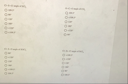 Solved Cl-S-Cl ﻿angle of | Chegg.com