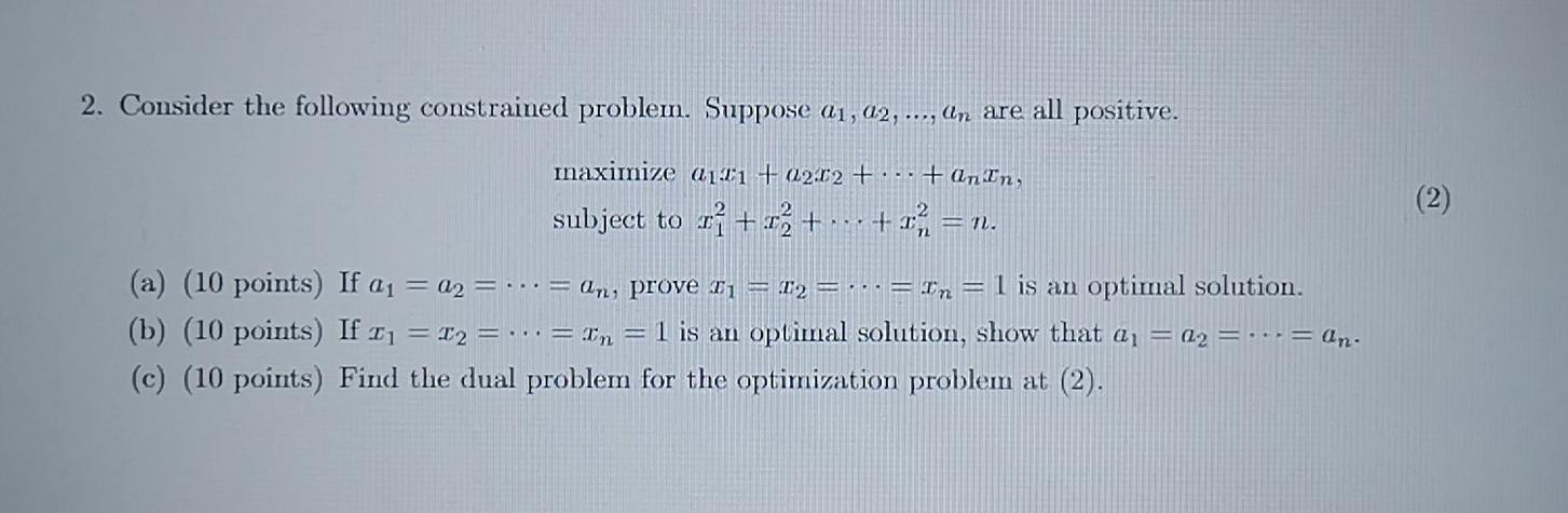 Solved 2 Consider The Following Constrained Problem 6969