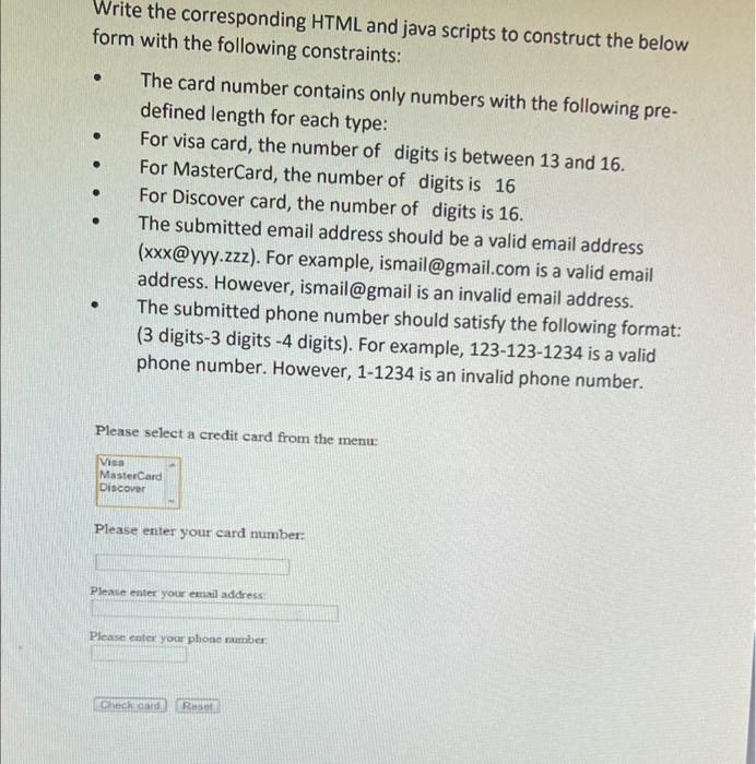 Solved Write the corresponding HTML and java scripts to | Chegg.com