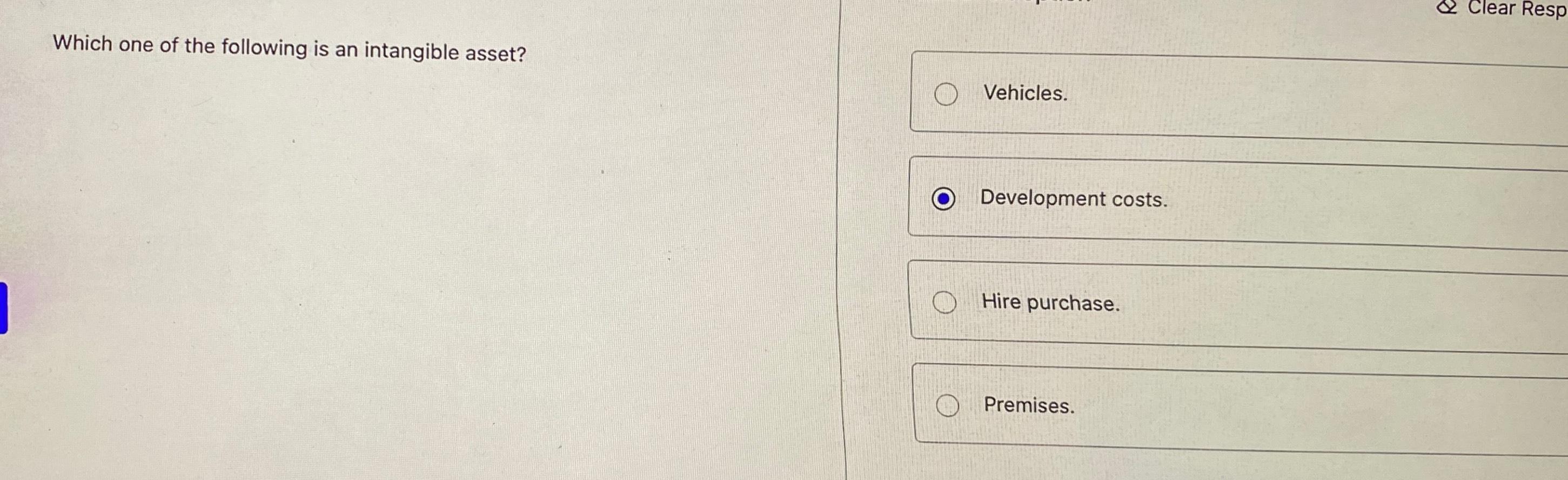 Solved Which one of the following is an intangible | Chegg.com