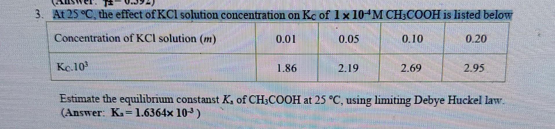 Solved 3. At 25 °C, the effect of KCl solution concentration | Chegg.com