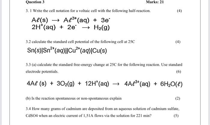 Solved 3. I Write the cell notation for a voltaic cell with | Chegg.com
