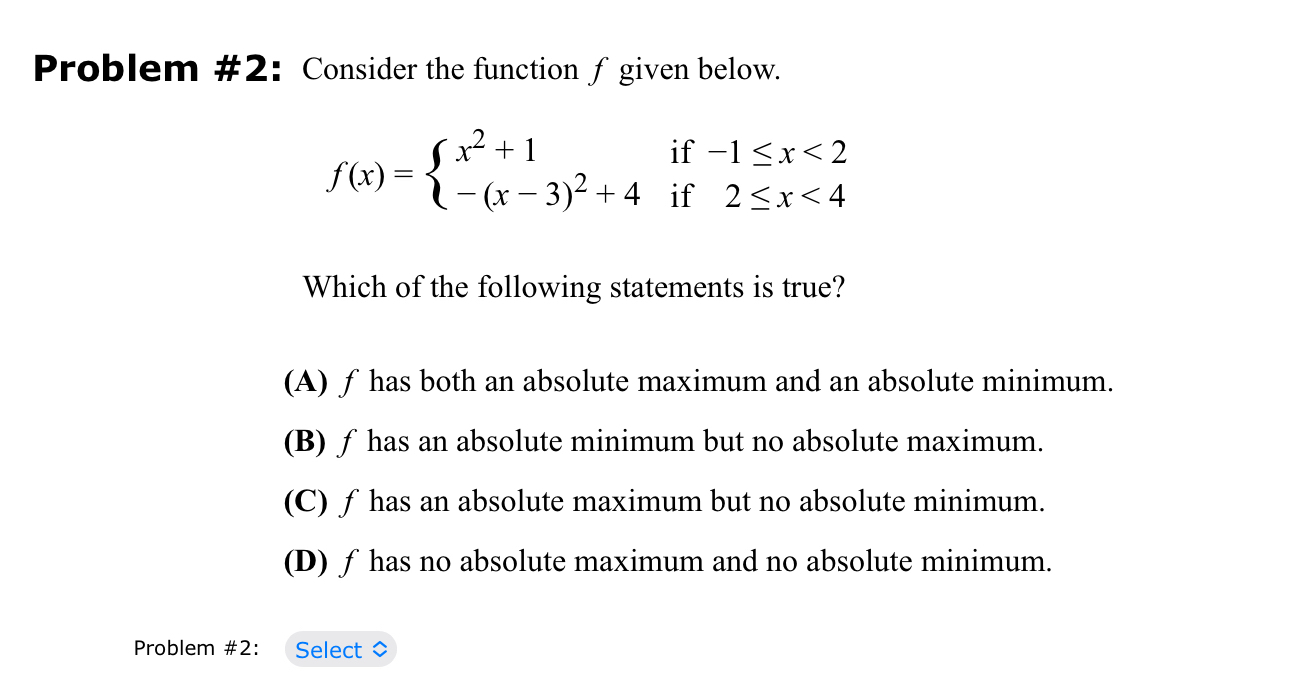 Solved Problem # 2: Consider the function f ﻿given | Chegg.com