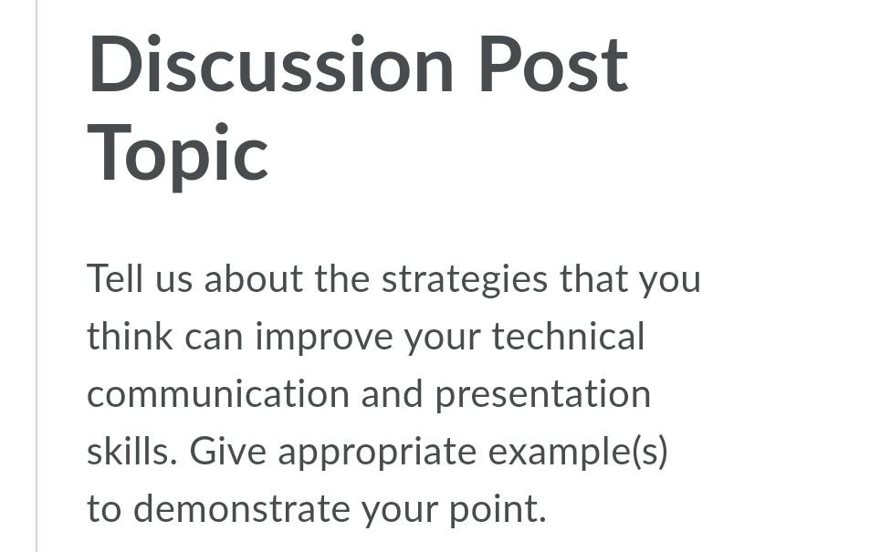 Solved Discussion Post Topic Tell us about the strategies | Chegg.com