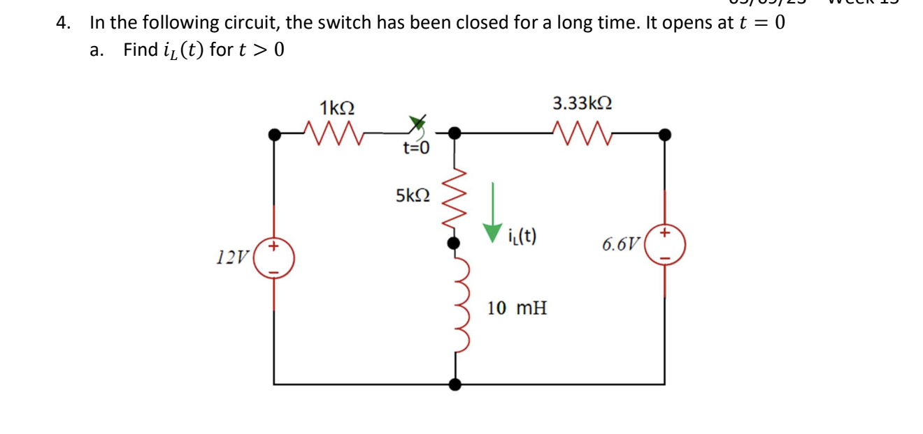 In the following circuit, the switch has been closed | Chegg.com