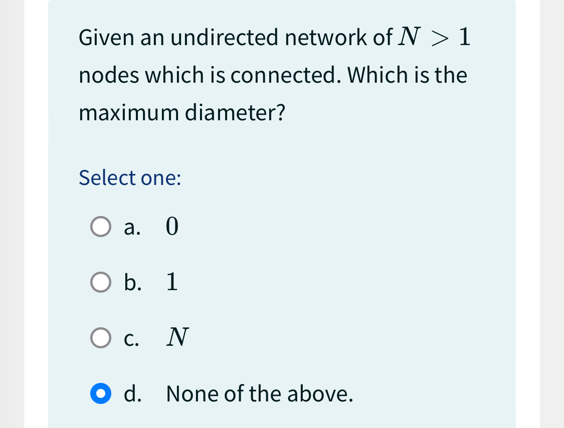 Solved Given an undirected network of N>1 ﻿nodes which is | Chegg.com
