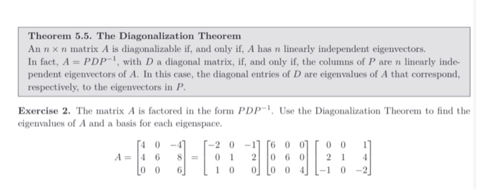 Solved Theorem 5.5. The Diagonalization Theorem An n x n | Chegg.com