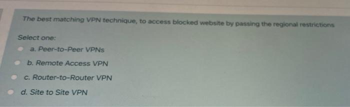 Solved The best matching VPN technique, to access blocked | Chegg.com
