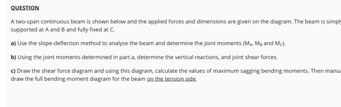 Solved A two-span continuous beam is shown below and the | Chegg.com