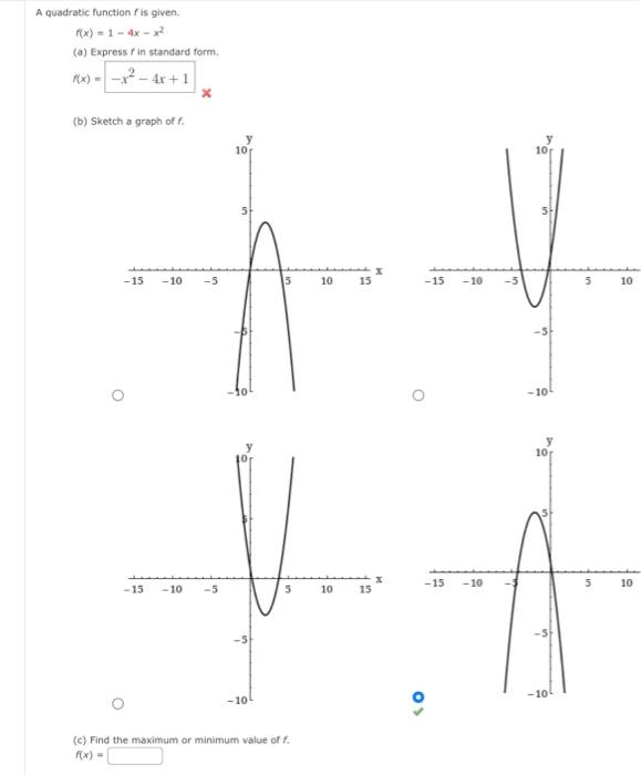 Solved A quadratic function f is given. f(x)=1−4x−x2 (a) | Chegg.com