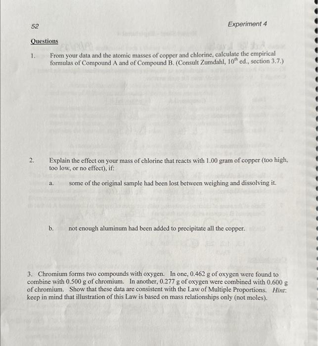 Solved Record all data and results of calculations to the | Chegg.com