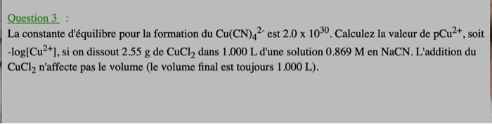 Solved The equilibrium constant for the formation of | Chegg.com
