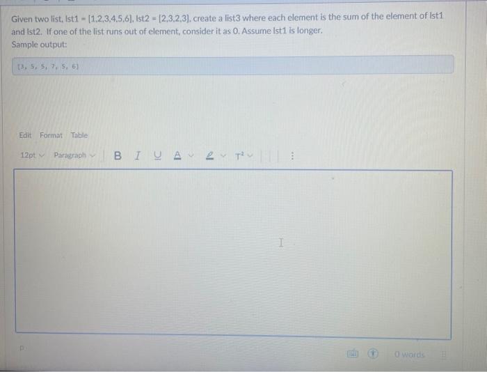 Given two list, 1st1=[1,2,3,4,5,6], ist2 =[2,3,2,3], | Chegg.com