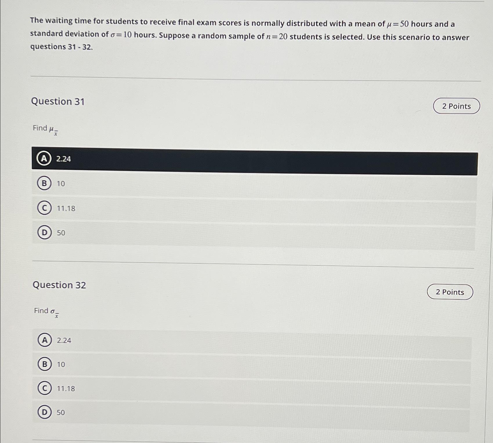 Solved The waiting time for students to receive final exam | Chegg.com