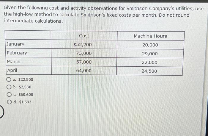 Solved Given the following cost and activity observations | Chegg.com