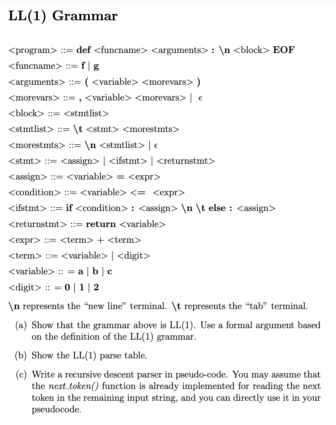 Solved LL(1) ﻿Grammar ::= ﻿def
