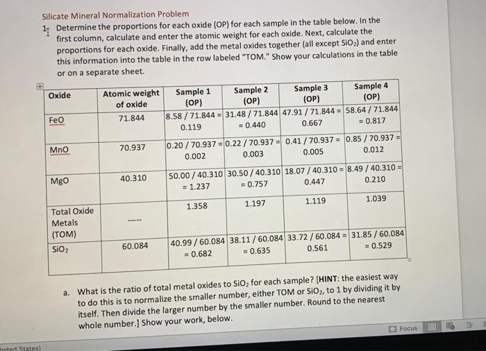 Solved Silicate Mineral Normalization Problem 1. Determine | Chegg.com