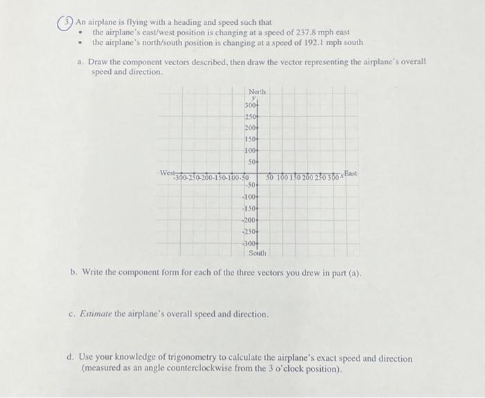 Solved 3. An airplane is flying with a heading and speed | Chegg.com