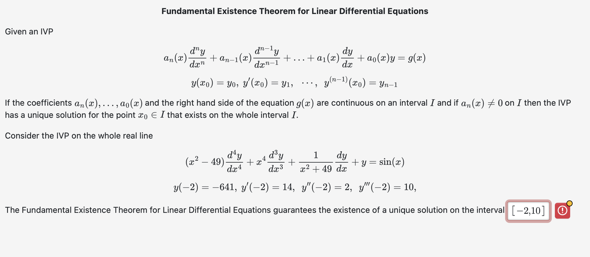 Solved Fundamental Existence Theorem for Linear Differential | Chegg.com