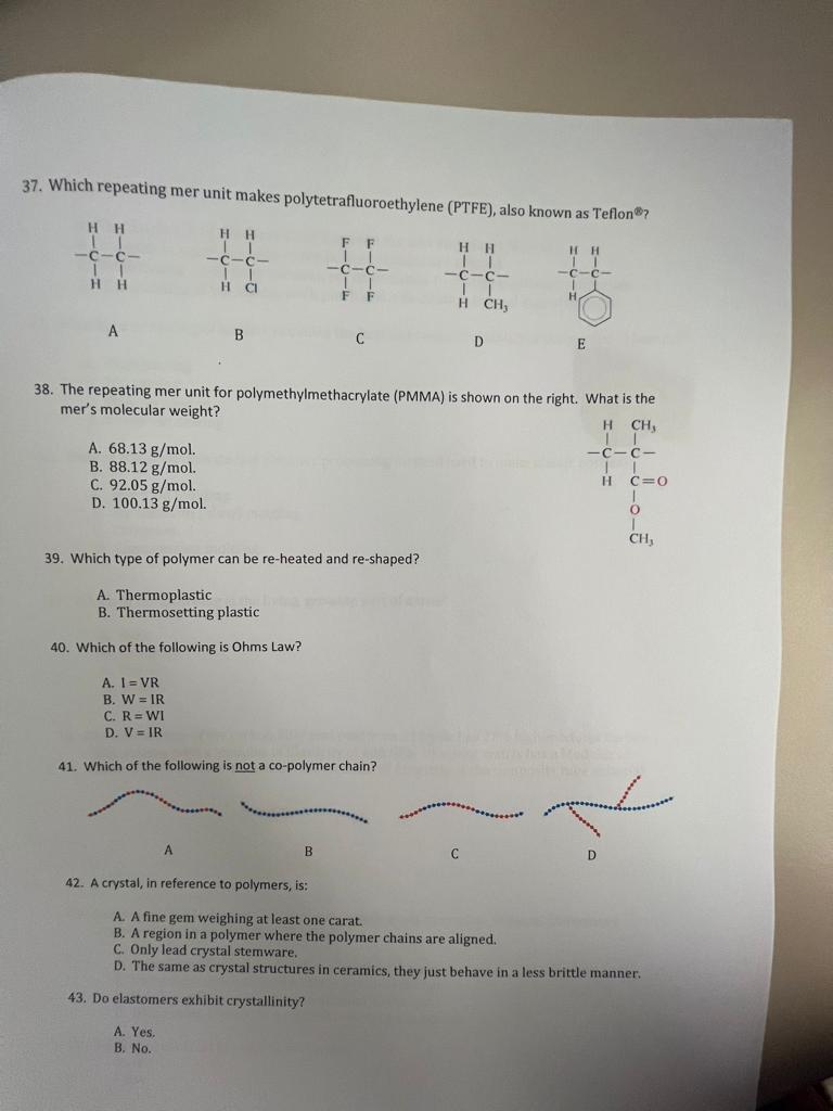 Solved Which repeating mer unit makes | Chegg.com