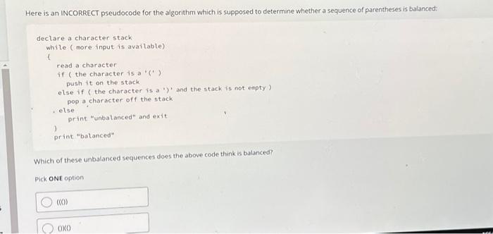 Here is an INCORRECT pseudocode for the algorithm | Chegg.com