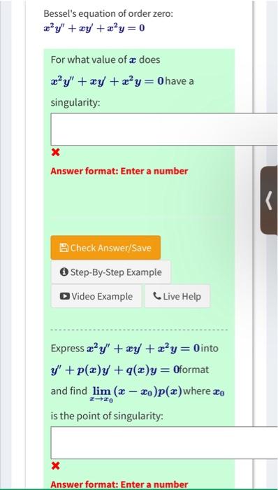 Solved Bessel's equation of order zero: x2y′′+xy′+x2y=0 For | Chegg.com